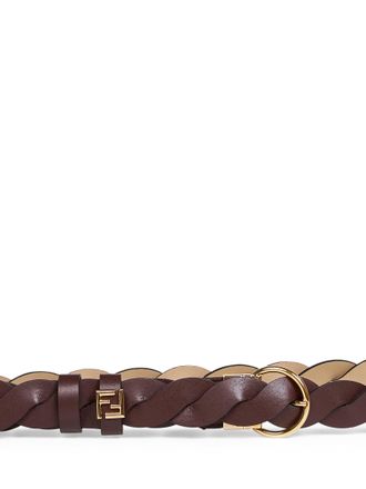 Fendi Womens Belt Ff Woven Reversible Mahogany-Cappuccino Brown Calf Leather