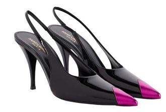 Saint Laurent Black Patent Vesper Slingback Pumps Size 37