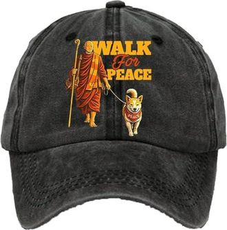 Generic Walk for Peace Monks with Aloka Dog Print Baseball Cap, Retro Denim Style, Funny Graphic Hat, Noir, Taille unique