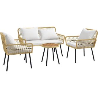 OUTSUNNY Ensemble salon de jardin 4 pi&egrave;ces canap&eacute; 2 places 2 fauteuils table basse coussins