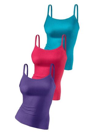 H.I.S Spaghettitop H.I.S ohne Seitenn&auml;hte, Damen, Gr. 32/34, bunt (lila, pink, t&uuml;rkis), Feinripp, Obermaterial: 100% Baumwolle, unifarben, Basic, k&ouml;rpernah 