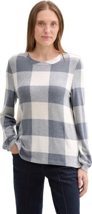 Tom Tailor Damen 1043154 Basic Longsleeve mit Karomuster, 36150-Cosy Navy Print Check, M