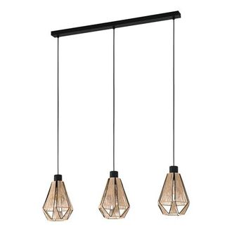 Eglo Suspension luminaire Adwickle, lustre en tissu &agrave; 3 lampes pour salon et salle &agrave; manger, lampe de plafond suspendue en chanvre naturel et m&eacute;tal noir, d