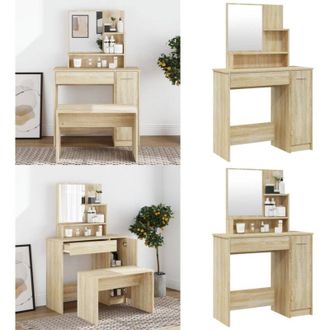 vidaXL Vidaxl - Coiffeuse avec miroir ch&ecirc;ne sonoma 86,5x35x136 cm - Coiffeuse - Meuble De Chambre - Table De Maquillage - Vanity - Commode - Home & Living