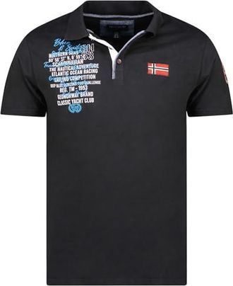 Geographical Norway Kancre Men - Polo Homme Classique - Polos Coton Manches Courtes Decontracte Col Bouton - Casual Shirt Tops Regular Classic - Printemps Été (Noir 3XL)