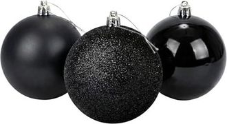 Shatchi 20 cm/3 gro&szlig;e schwarze Weihnachtskugeln, PVC, bruchsicher, gl&auml;nzend, matt, glitzernd, Weihnachtskugeln, Ornamente, sortiert, Set, festliche Weihnachts