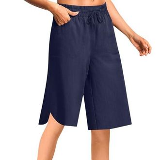 Generic Pantalon Femme d&eacute;contract&eacute; pour Femme pour la d&eacute;tente Quotidien et l&eacute;t&eacute;.Capri Ample &agrave; Taille &eacute;lastique avec Poches et Cordon de Serrage Un Style Polyv