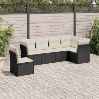 vidaXL 6-tlg. Garten-Sofagarnitur mit Kissen Schwarz Poly Rattan - Vidaxl