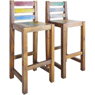 vidaXL Vidaxl - 2 tabourets de bar en bois avec design unique avec si&egrave;ge multicolore et dossier