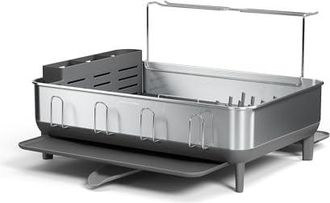 Simplehuman KT1181 Stahlrahmen Abtropfgestell Geschirr mit Abtropfschale, Geschirrständer mit Besteckhalter, Küche, Groß, grau, gebürsteter Edelstahl, 5 Jahre Gar