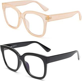 JIM HALO Lunettes Carr&eacute;es Surdimensionn&eacute;es de Ordinateur Les lunette Blocage de Lumi&egrave;re Bleue pour Femmes R&eacute;duisent Tension Oculaire Noir+Rose