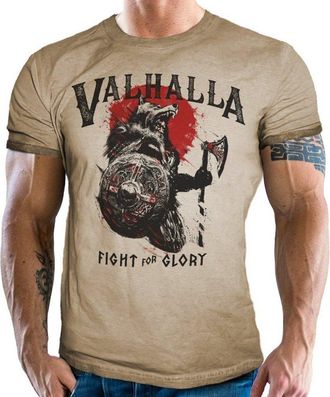 Lobo Negro T-Shirt im vintage used Look für Wikinger Fans - Valhalla fight for Glory