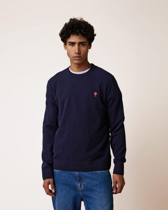 Faguo Pull col rond en laine bleu marine