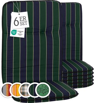 Beo Bali Paspelauflage Hochlehner blau dunkelgrün gestreift 114x47 cm, 6er Set | Waschbare, atmungsaktive Auflagen | UV-beständige Sitz-Auflagen | Made in