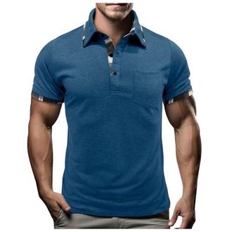 Generic Polo pour homme Patchwork europ&eacute;en Bouton Revers Hommes D&eacute;contract&eacute; Tendance Business Chemise &agrave; manches courtes ample et confortable, bleu, 3XL