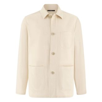 Boggi Milano Homme, Vestes, Beige, Taille: M Veste Chemise Micro Fancy en Coton et Lin