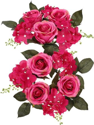 Aboofan 2 Stück Künstliche Blumen Rosen Kerzenringe Kränze Blumenkränze Bauernhaus-Kerzenhalter Tischdekoration Valentinstag-Dekorationen Hochzeitsdekoration 