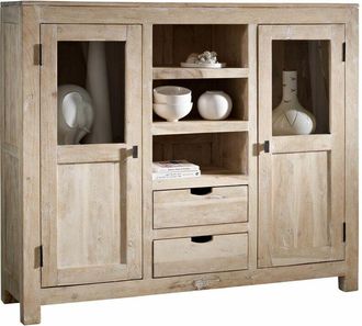 Massivmoebel24 Highboard Akazie 140x40x120 white stone getüncht NATURE WHITE 63
