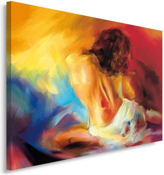 Feeby Frames Feeby, Leinwandbild, Bilder, Wand Bild, Wandbilder, Kunstdruck 60x80cm, Frau, LOCKIGES Haar, AKT, ROT