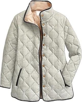 Generic Veste matelassée légère à col montant boutonné pour femme - Style décontracté - Avec poche, Z04-gris, 4XL