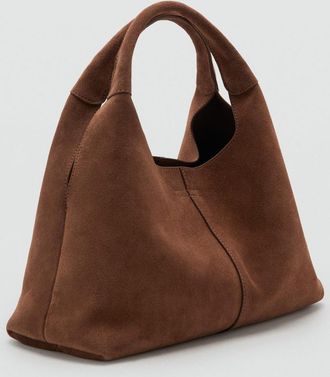 Mango Sac port&eacute; &eacute;paule en daim surpiq&ucirc;re marron - Femme - Taille unique - MANGO
