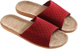 Soimiss 1 Paire Pantoufles En Lin Respirantes Pantoufles Pour Hommes Trou Sandales Noires Curseurs Pour Femmes Retourner Des Sandales De Maison Rouge Doublure