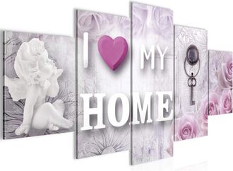 Runa Art Bild Wohnzimmer Home Herz 5 Teilig Vintage Grau Rosa Wandbilder auf Vlies Leinwand 026253a