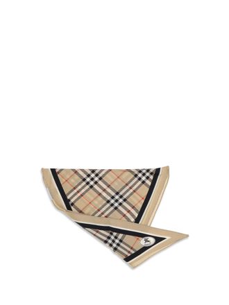 Burberry Womens Silk Scarf Check With Knight Stamp - Sand Scarfs