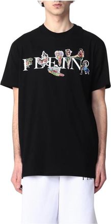 Philipp Plein Homme, Tops, Noir, Taille: S T-shirt Graphique Manches Courtes en Coton
