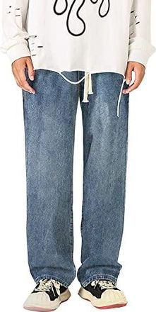Generic Pantalon en jean pour homme avec &eacute;lastique - Coupe droite - Pantalon baggy - Confortable - R&eacute;sistant &agrave; labrasion - L&eacute;ger - Couleur unie - Pantalon cla