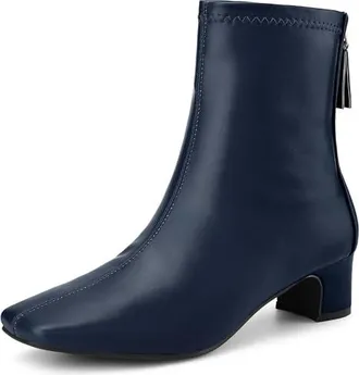 Allegra K Bottines &agrave; talons carr&eacute;s et bout carr&eacute; pour femmes Bleu marin 38
