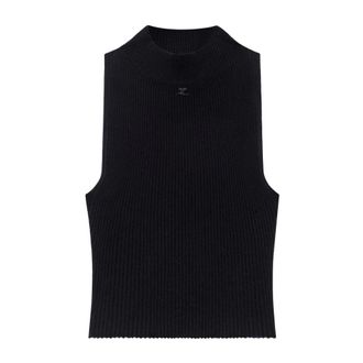 Courr&egrave;ges Schwarzes &auml;rmelloses Top mit Logo - - Tops - Damen - Schwarzk - M