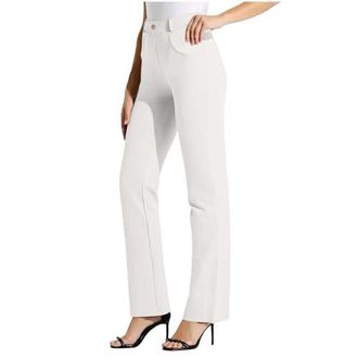 Generic Pantalon habillé pour femme - Pantalon de travail décontracté - Bouton extensible et léger - Avec poches, blanc, XXL