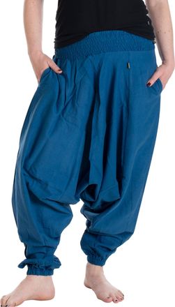 vishes Alternative Bekleidung - Lange Unisex Baumwoll Haremshose Schlupfhose Einfarbig Einheitsgr&ouml;&szlig;e 34-46 Blau