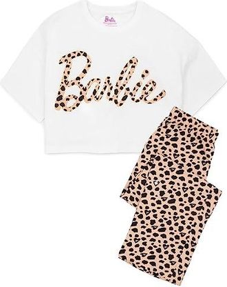 BARBIE Pyjamas Femme Animal Print Logo T-Shirt Cropped Bottoms PJS