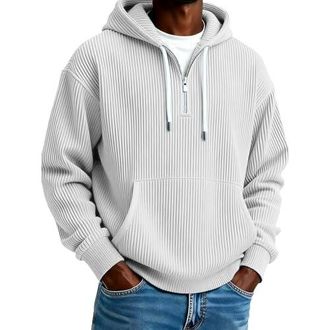 Generic Sweat &agrave; capuche pour homme - Manches longues - En tricot - Coupe droite - Avec fermeture &eacute;clair 1/4 - Confortable - T-shirt de sport - Pull de transit