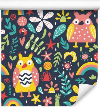 OEM Carta Da Parati Con Gufi E Fiori Colorati Per Soggiorno E Camera Da Letto, 50x1000 Cm