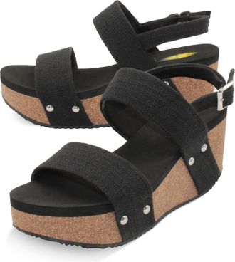 Volatile Damen Summerlove Keilsandale, Schwarzes Leinen, 41.5 EU