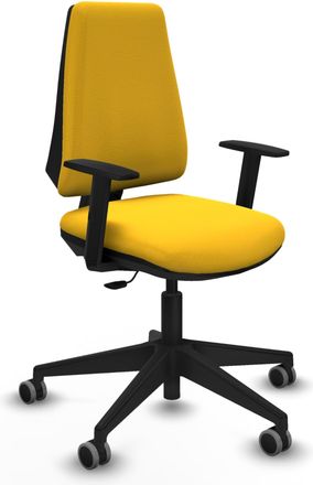 Piqueras y Crespo Elche B&uuml;rostuhl aus Kunstleder mit 1D-Armlehnen, ausgestattet mit Permanentkontakt und Schneideschaum, mit Rollen von 65 mm, Parkett, Gelb
