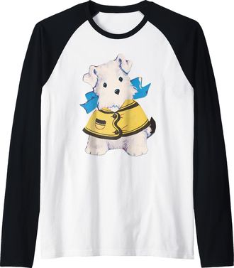 Trendy Apparel Cute Puppy Dog Wearing Yellow Raincoat Raglan