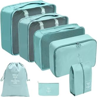 Generic 7-teiliges Reise-Aufbewahrungstaschen-Set, Koffer-Packw&uuml;rfel, Handgep&auml;ck, Kleider- und Schuh-Organizer-Taschen, faltbar(7 Pcs Lake Blue)