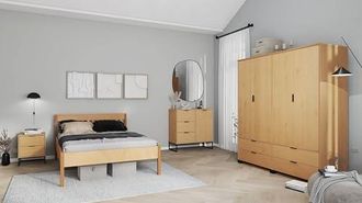 Inter Link SAS Lit en bois - Lit en bois massif - Lit double - Lit dappoint - Cadre de lit - Pin massif - Oak Colori lackiert - 2 couchages - 140 x 200 cm - sans som