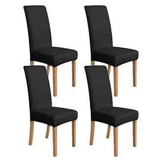 Amazon Basics Lot de 4 Housses extensibles pour chaises de salle &agrave; manger, noir