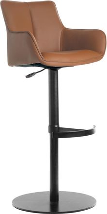 Novel Barhocker, Schwarz, Cognac, Metall, Leder, Echtleder, B&uuml;ffelleder, S&auml;ule, Bodenplatte, 54x92-112x55 cm, Lederauswahl, Sitzfl&auml;che 360&deg; drehbar, automat