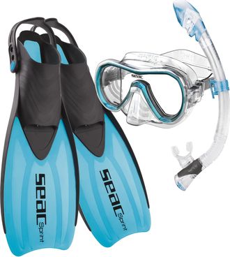 Seac Unisex-Adult Sprint Set mit riemenverstellbaren Flossen, Tauchmaske und Schnorchel mit Dry-Top, blau, 39/41