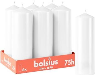 Bolsius Bolsius Glatte Stumpenkerzen - Weiß - 6 Stück - 20 x 7 cm - Dekorative Haushaltkerzen - Brenndauer 75 Stunden - Unparfümierte - Enthält Natürliches Pf
