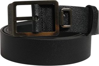 Dolce & Gabbana Homme, Accessoires, Noir, Taille: ONE Size Calf Leather Gold Metal Buckle Belt