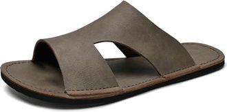 Generic Sandales plates en cuir pour homme - Style classique - Bout ouvert - Confortable - Dessous doux - Antid&eacute;rapantes - L&eacute;g&egrave;res - Pour la plage, la marche,