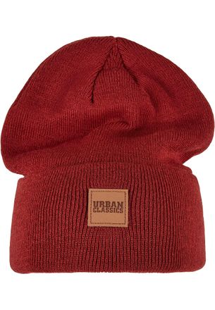 Urban Classics Unisex Synthetic Leatherpatch Long Beanie-M&uuml;tze, Burgundy, one Size