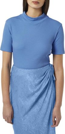 Scotch & Soda Damen T-Shirt Mock Neck Rib T-Shirt, Lake Blue,XL